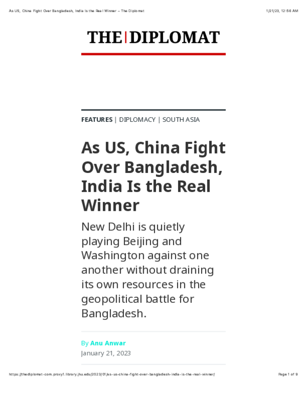 (PDF) As US, China Fight Over Bangladesh, India Is the Real Winner ...