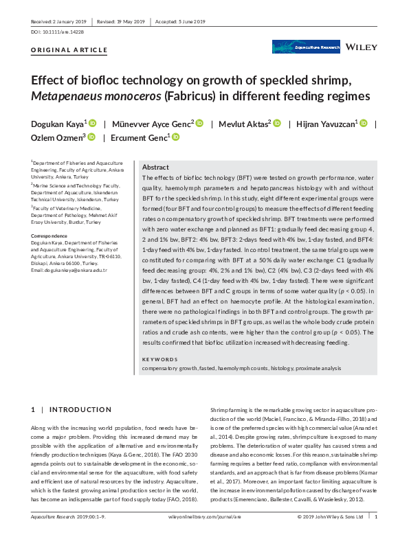 (PDF) Effect of biofloc technology on growth of speckled shrimp ...
