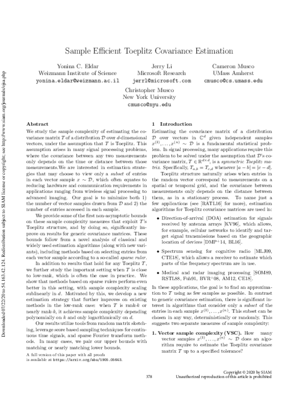 Pdf Sample Efficient Toeplitz Covariance Estimation
