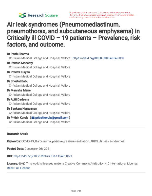 (PDF) Air leak syndromes (Pneumomediastinum, pneumothorax, and ...