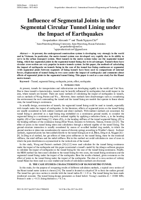 (PDF) Influence of Segmental Joints in the Segmental Circular Tunnel ...