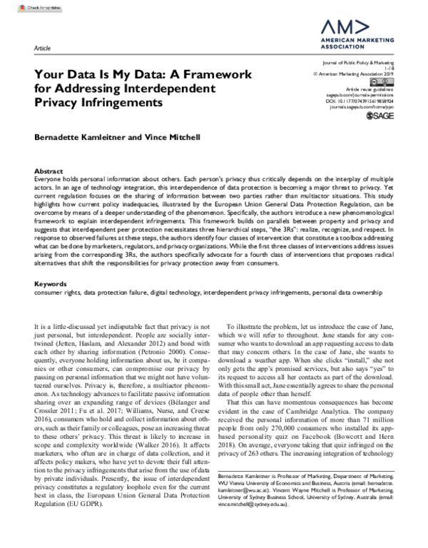 (PDF) Your Data Is My Data: A Framework for Addressing Interdependent ...
