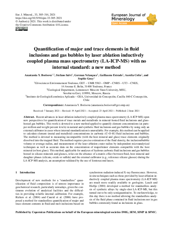 (PDF) Quantification of major and trace elements in fluid inclusions and gas bubbles by laser ...