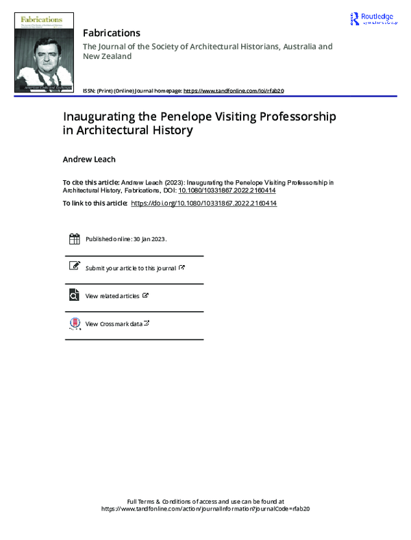 (PDF) Inaugurating the Penelope Visiting Professorship in Architectural ...