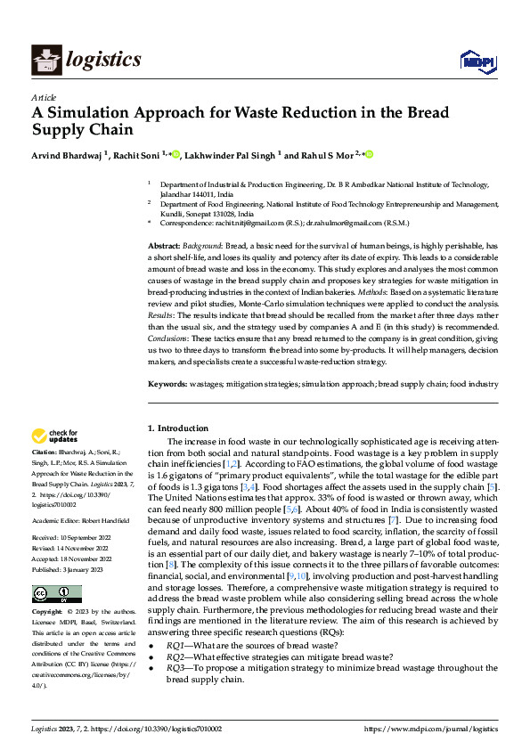 (PDF) A Simulation Approach for Waste Reduction in the Bread Supply Chain
