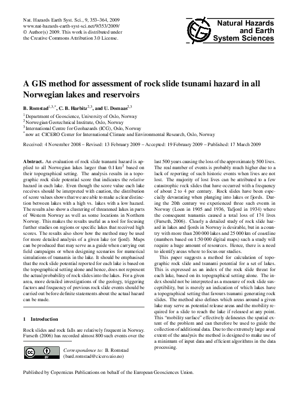 A GIS method for assessment of rock slide tsunami hazard in all ...