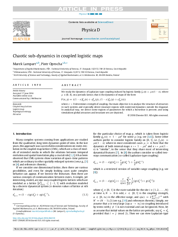 (PDF) Chaotic sub-dynamics in coupled logistic maps