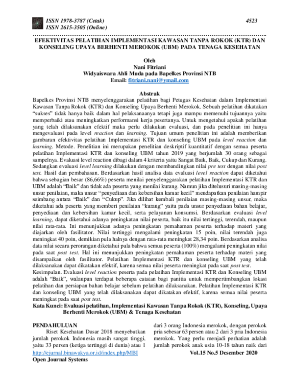 (PDF) Efektivitas Pelatihan Implementasi Kawasan Tanpa Rokok (KTR) Dan Konseling Upaya Berhenti ...