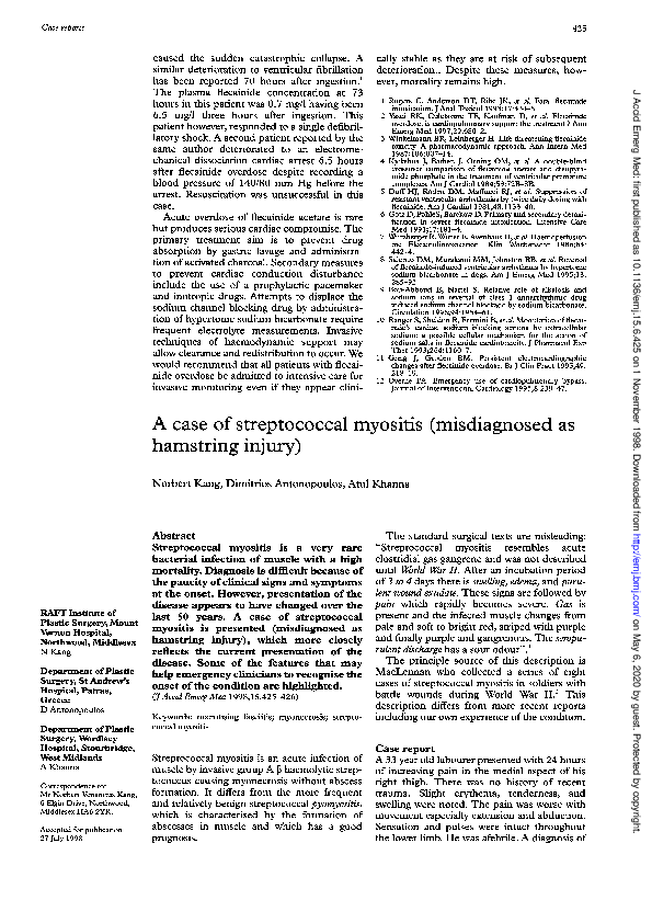 (PDF) A case of streptococcal myositis (misdiagnosed as hamstring injury)
