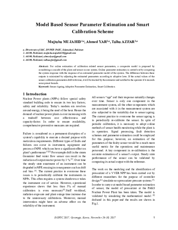 Pdf Model Based Sensor Parameter Estimation And Smart Calibration Scheme Ahmed Yar