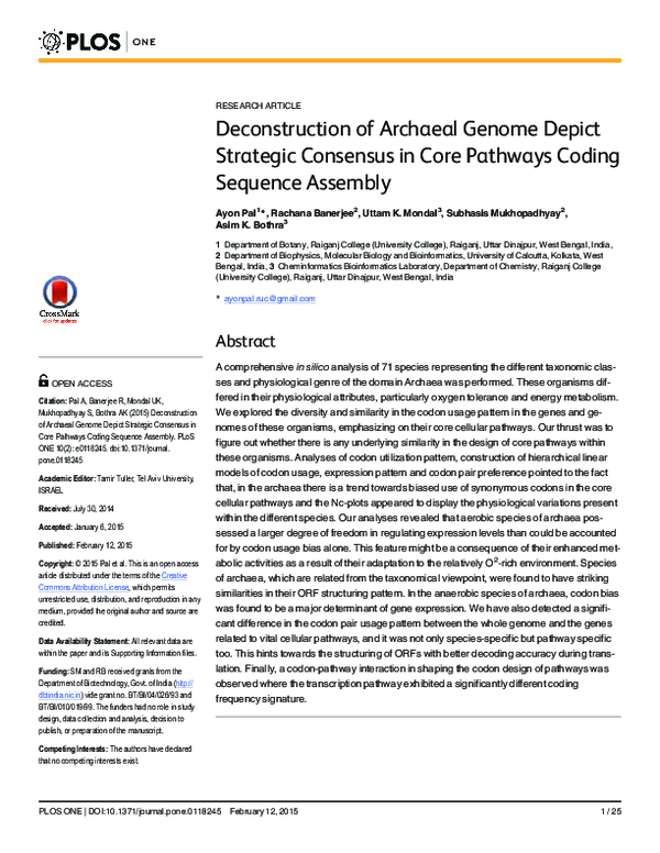 (PDF) Deconstruction of Archaeal Genome Depict Strategic Consensus in Core Pathways Coding ...