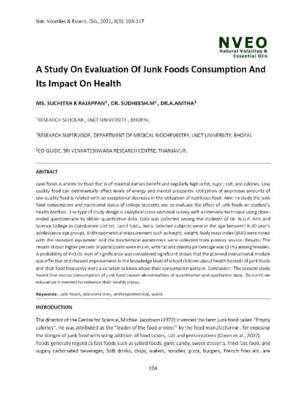 (PDF) View of A Study On Evaluation Of Junk Foods Consumption And Its ...