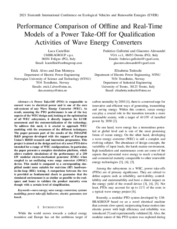 Pdf Performance Comparison Of Offline And Real Time Models Of A Power Take Off For