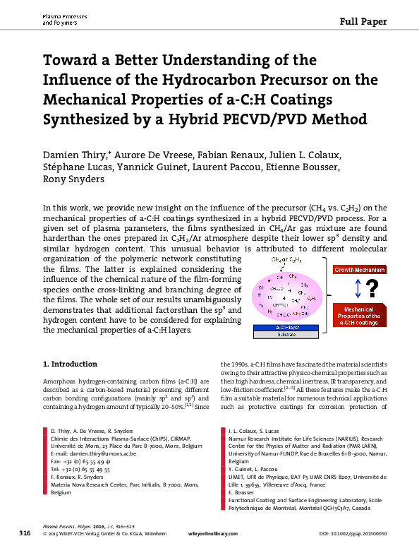 (PDF) Impact of Hydrocarbon Precursors on a-C:H Coatings