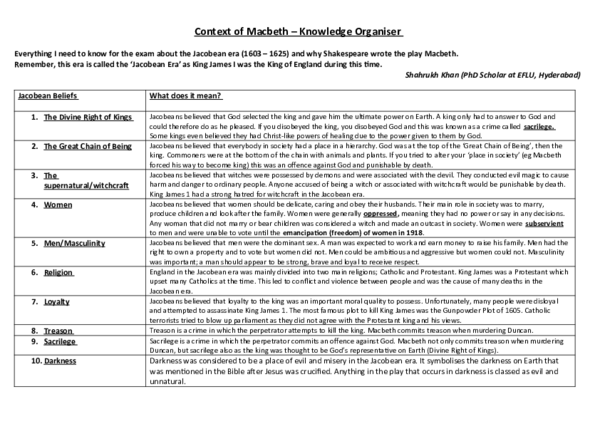 (DOC) Context of Macbeth and Jacobean Era