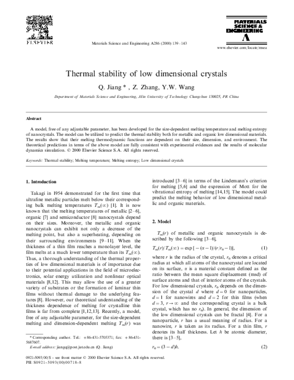 (PDF) Thermal stability of low dimensional crystals