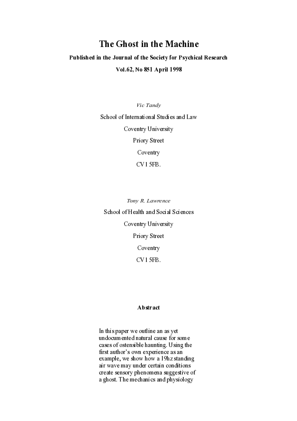 (PDF) The Ghost in the Machine Published in the Journal of the Society ...