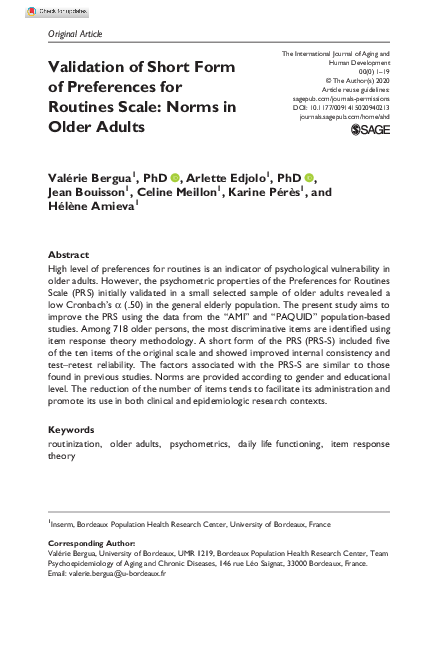 (PDF) Validation of Short Form of Preferences for Routines Scale: Norms ...