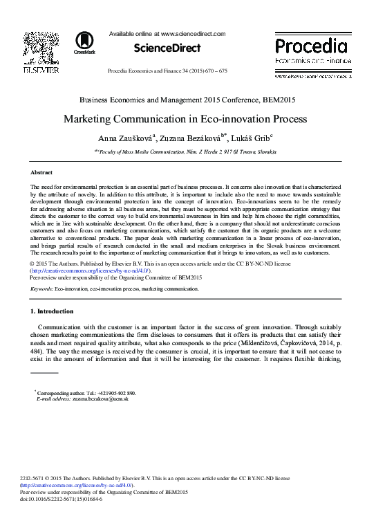 (PDF) Marketing Communication in Eco-innovation Process