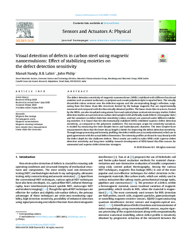 Pdf Visual Detection Of Defects In Carbon Steel Using Magnetic Nanoemulsions Effect Of