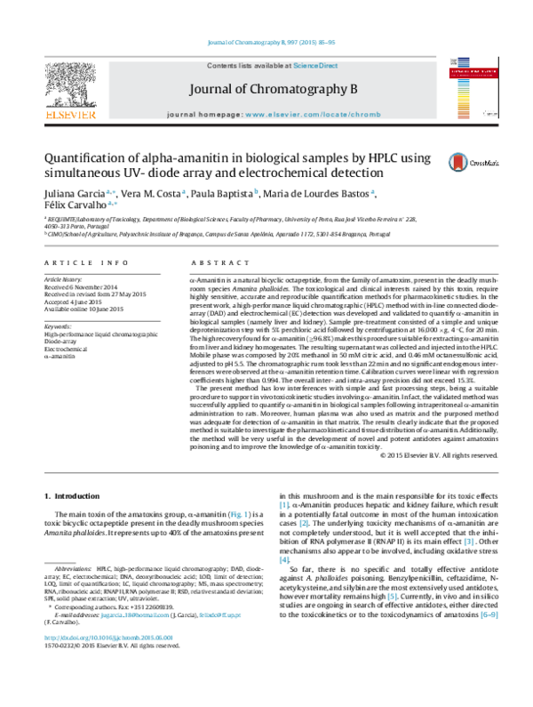 (PDF) Quantification of alpha-amanitin in biological samples by HPLC using simultaneous UV ...