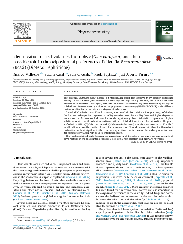 (PDF) Identification of leaf volatiles from olive (Olea europaea) and ...