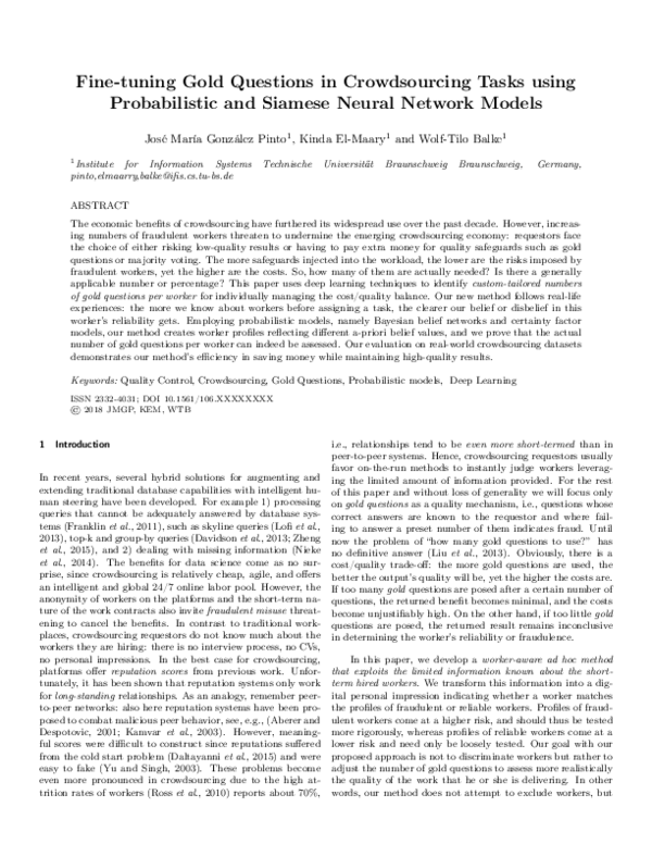 (PDF) Fine-Tuning Gold Questions in Crowdsourcing Tasks using ...