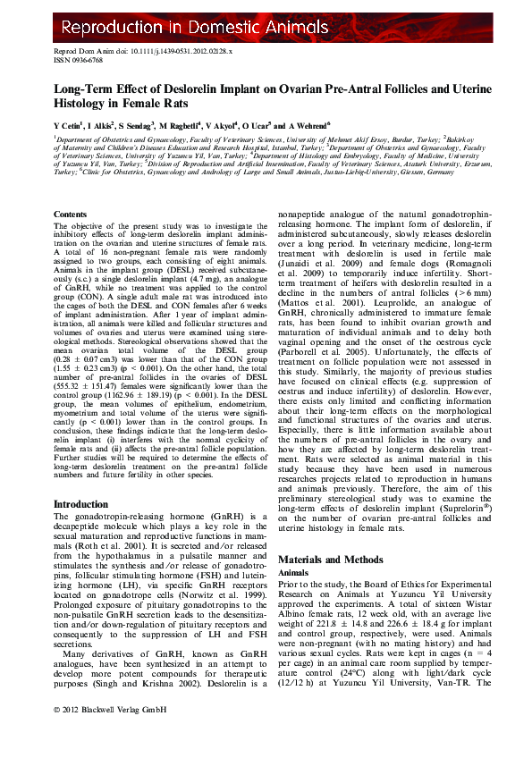 (PDF) Long-Term Effect of Deslorelin Implant on Ovarian Pre-Antral Follicles and Uterine ...