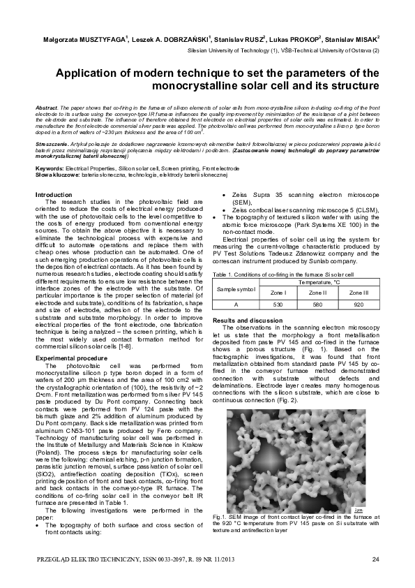 (PDF) Application of modern technique to set the parameters of the ...