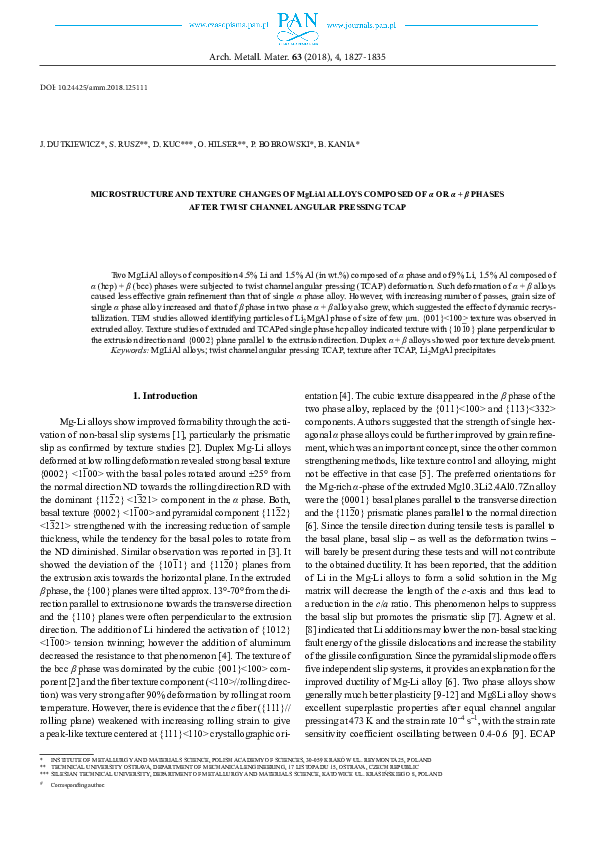 (PDF) Microstructure and texture changes of MgLiAl alloys composed of ...