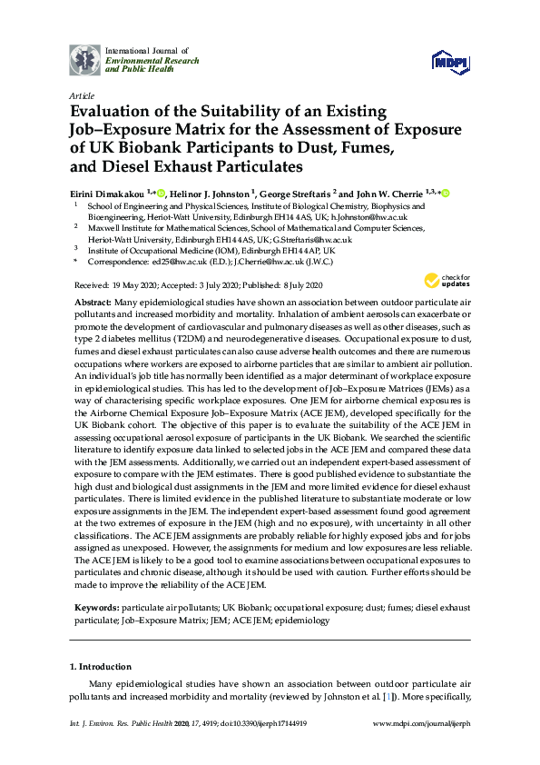 (PDF) Evaluation of the Suitability of an Existing Job–Exposure Matrix ...