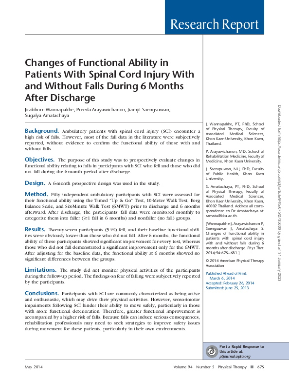 (PDF) Changes of Functional Ability in Patients With Spinal Cord Injury ...