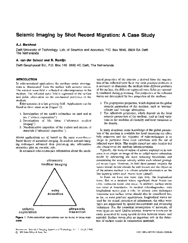 (PDF) Seismic imaging by shot record migration: A case study
