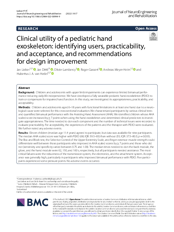 (PDF) Clinical utility of a pediatric hand exoskeleton: identifying ...