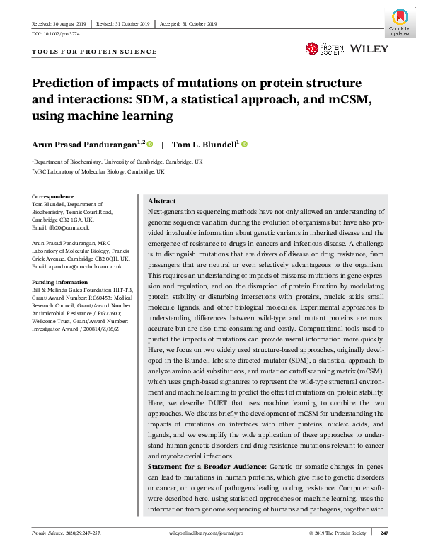 (PDF) Predicting Mutation Effects on Proteins: SDM & mCSM