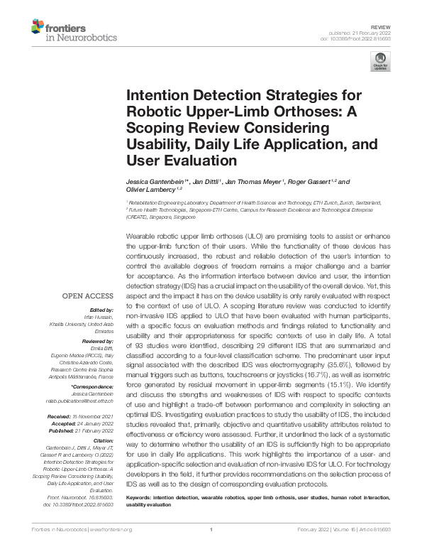 Pdf Intention Detection Strategies For Robotic Upper Limb Orthoses A Scoping Review