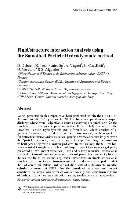 (PDF) Fluid/structure interaction analysis using the Smoothed Particle Hydrodynamic method