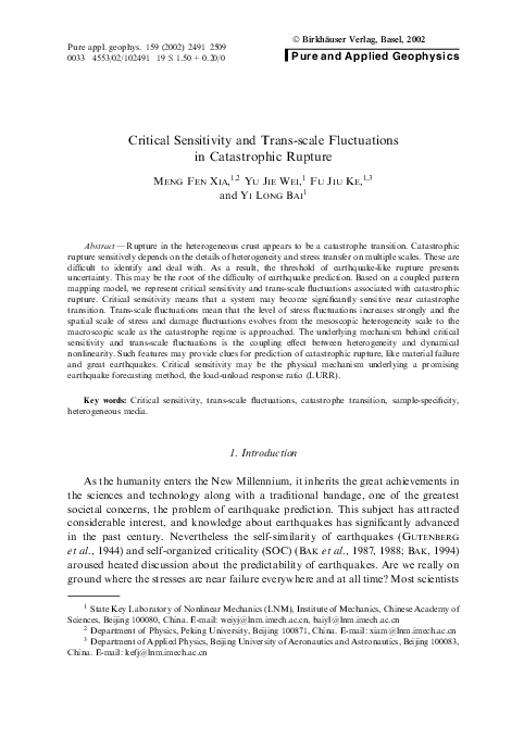 (PDF) Critical Sensitivity and Trans-scale Fluctuations in Catastrophic ...