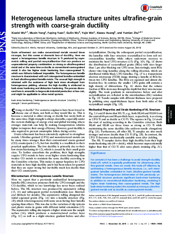 (PDF) Heterogeneous lamella structure unites ultrafine-grain strength ...