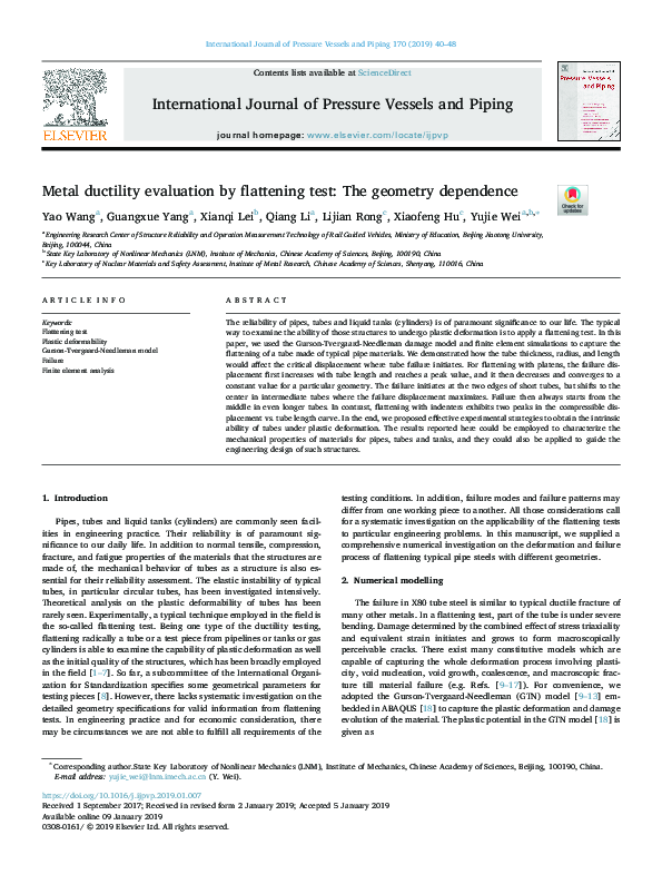 (PDF) Metal ductility evaluation by flattening test: The geometry ...