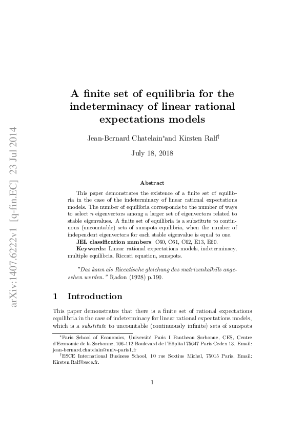 (PDF) A Finite Set of Equilibria for the Indeterminacy of Linear Rational Expectations Models