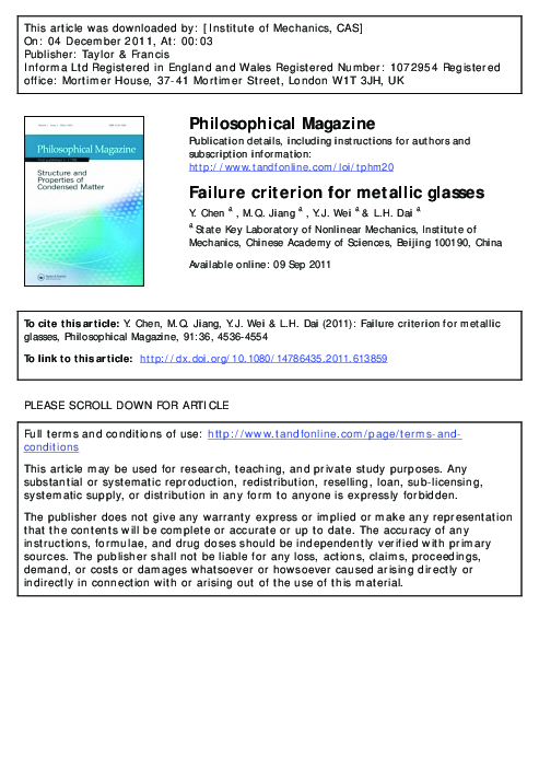 (PDF) Failure criterion for metallic glasses
