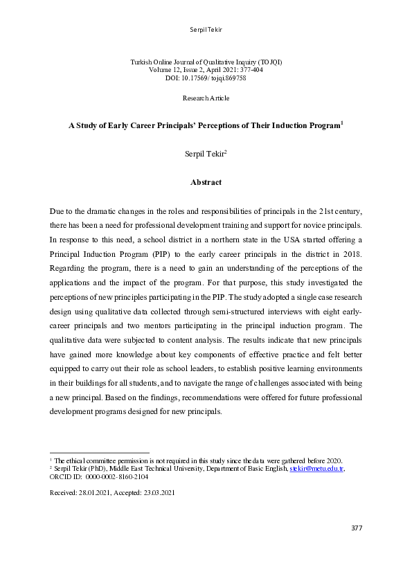 (PDF) A Study of Early Career Principals’ Perceptions of Their ...
