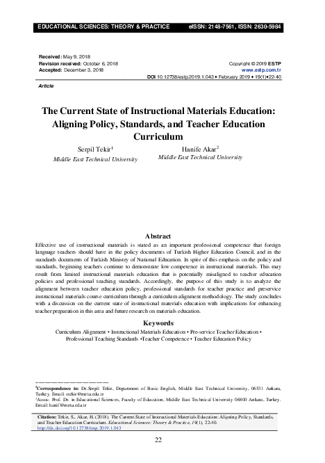 (PDF) The Current State of Instructional Materials Education: Aligning ...