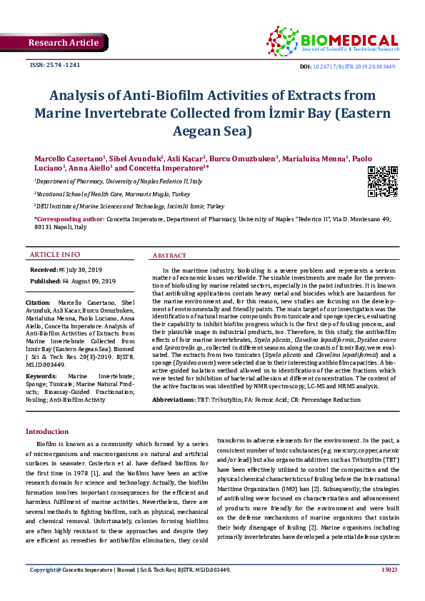 (PDF) Analysis of Anti-Biofilm Activities of Extracts from Marine Invertebrate Collected from ...