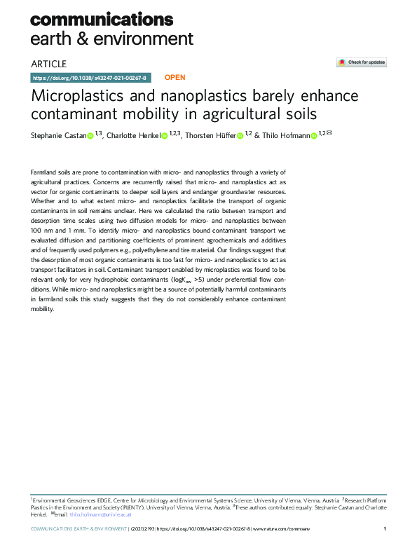 (PDF) Microplastics and nanoplastics barely enhance contaminant mobility in agricultural soils