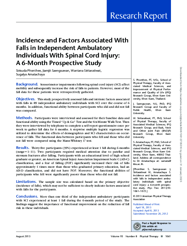 (PDF) Incidence and Factors Associated With Falls in Independent ...