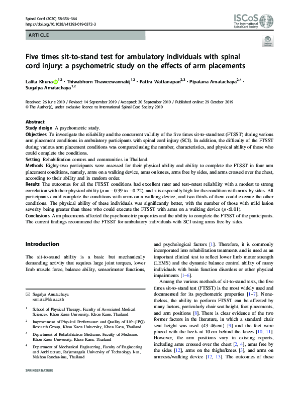 (PDF) Five times sit-to-stand test for ambulatory individuals with ...