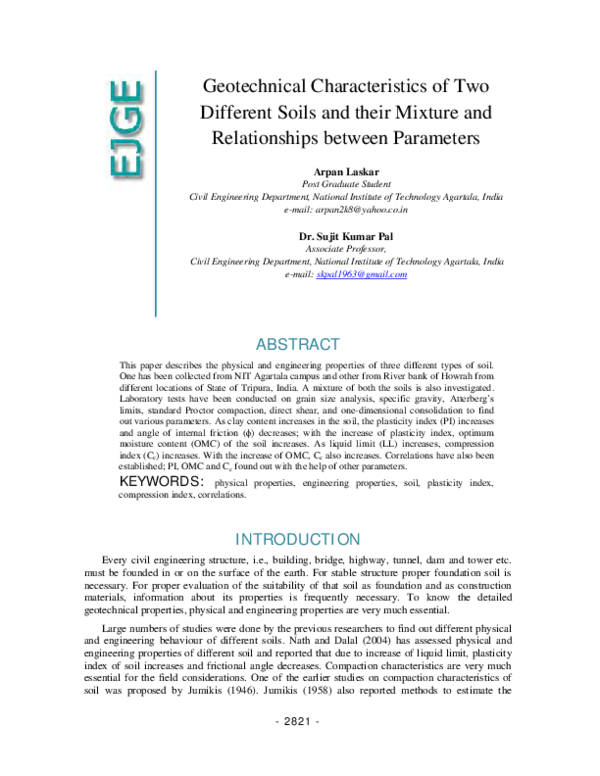 (PDF) Geotechnical Characteristics of Two Different Soils and their Mixture and Relationships ...