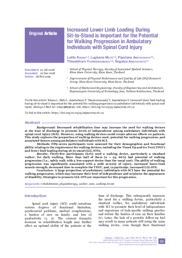 (PDF) Increased Lower Limb Loading During Sit-to-Stand is Important for ...